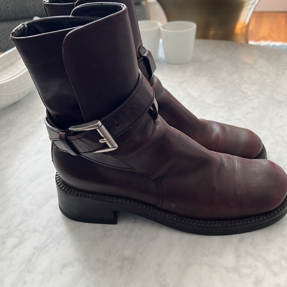 Prada Vintage Leather Moto Boot- Deep Burgandy - Gem